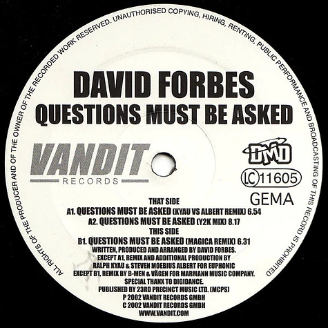 David Forbes - Questions Must Be Asked - Vinyl 12" - 2002 - DE - Original | HHV