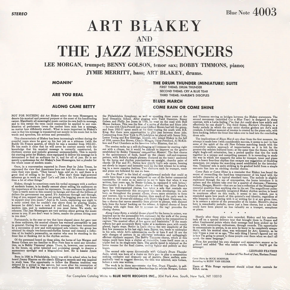 Art Blakey & The Jazz Messengers - Moanin - Vinyl LP - US - Reissue | HHV