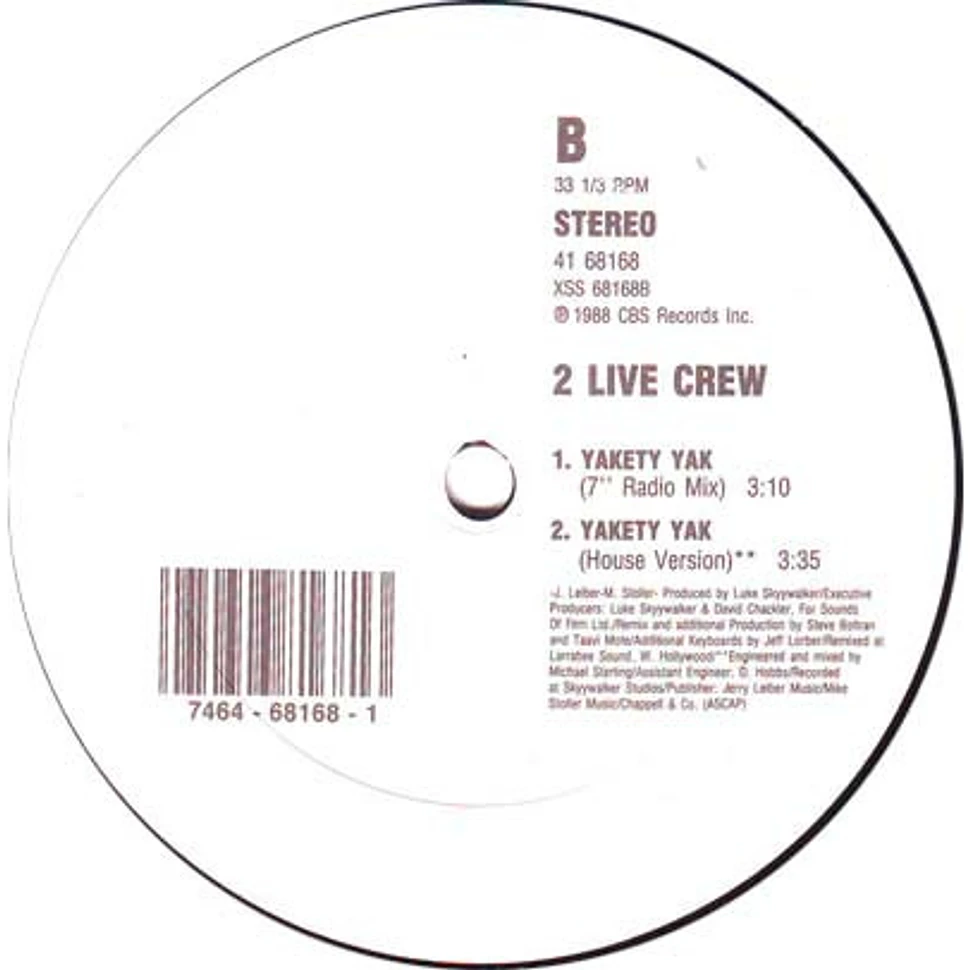 The 2 Live Crew - Yakety Yak - Vinyl 12" - 1988 - US - Original | HHV