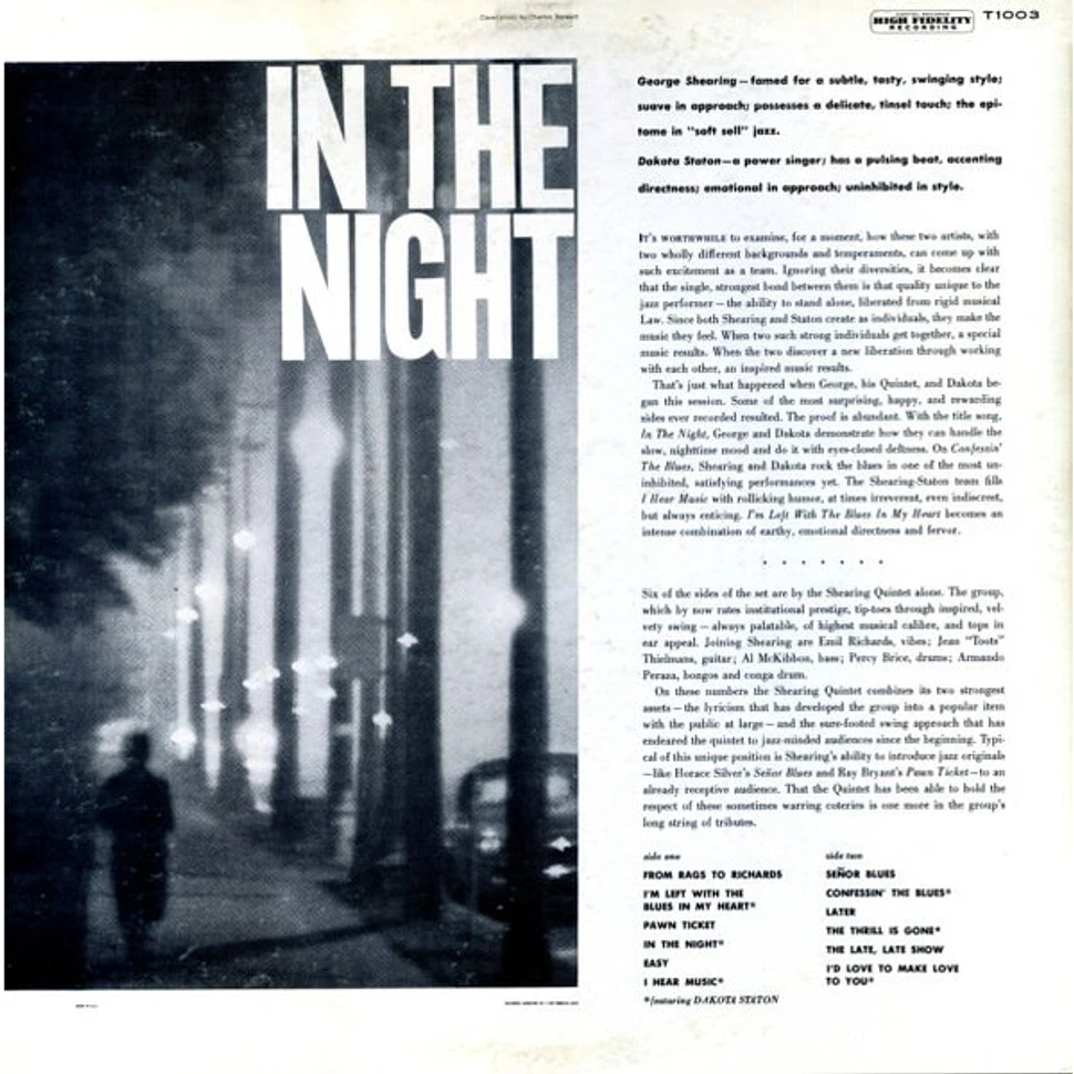 The George Shearing Quintet With Dakota Staton - In The Night - Vinyl ...