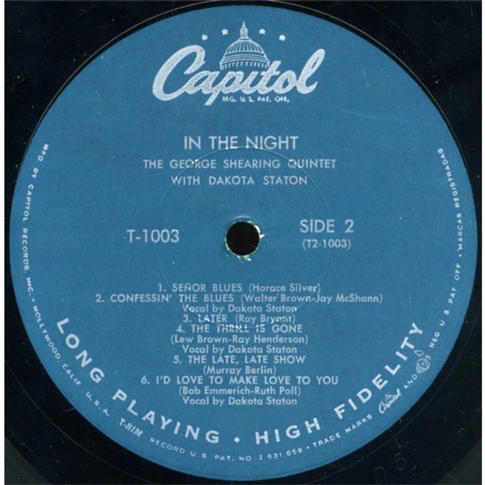 The George Shearing Quintet With Dakota Staton - In The Night - Vinyl ...