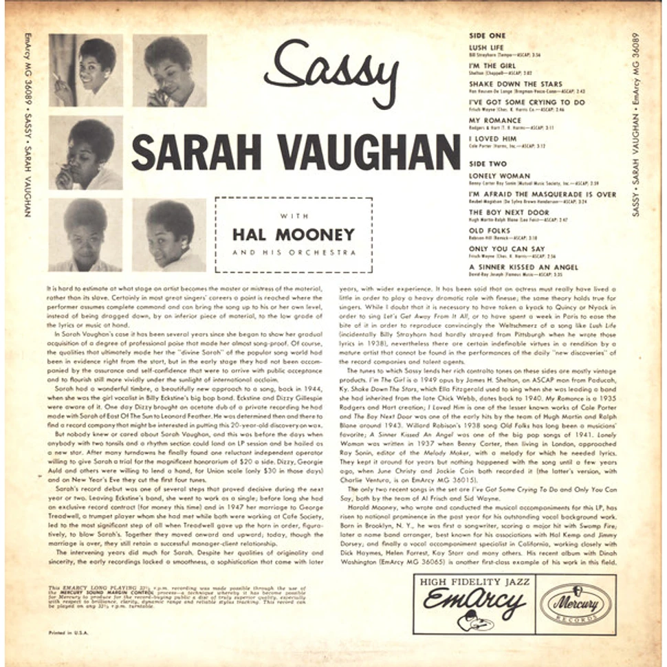 Sarah Vaughan - Sassy - Vinyl LP - 1956 - US - Original | HHV