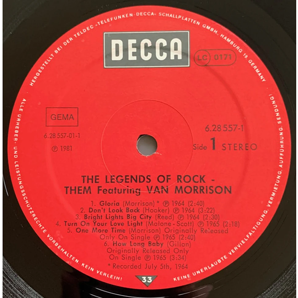 Them featuring Van Morrison - The Legends Of Rock - Vinyl 2LP - 1981 ...