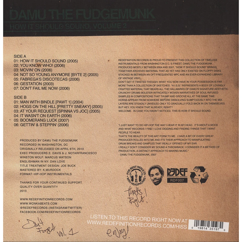 Damu The Fudgemunk - How It Should Sound Volume 2 - Vinyl LP - 2013 ...