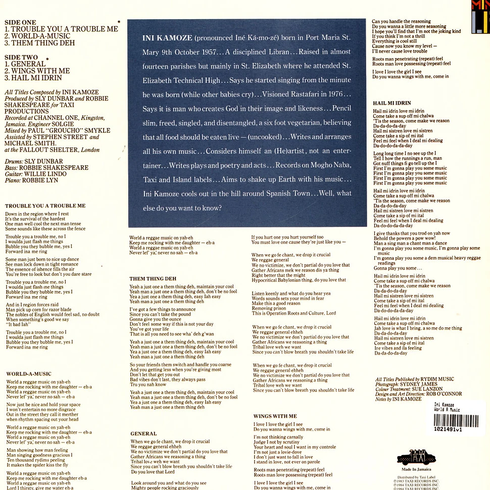 Ini Kamoze - World A Music - Vinyl LP - 1984 - Reissue | HHV