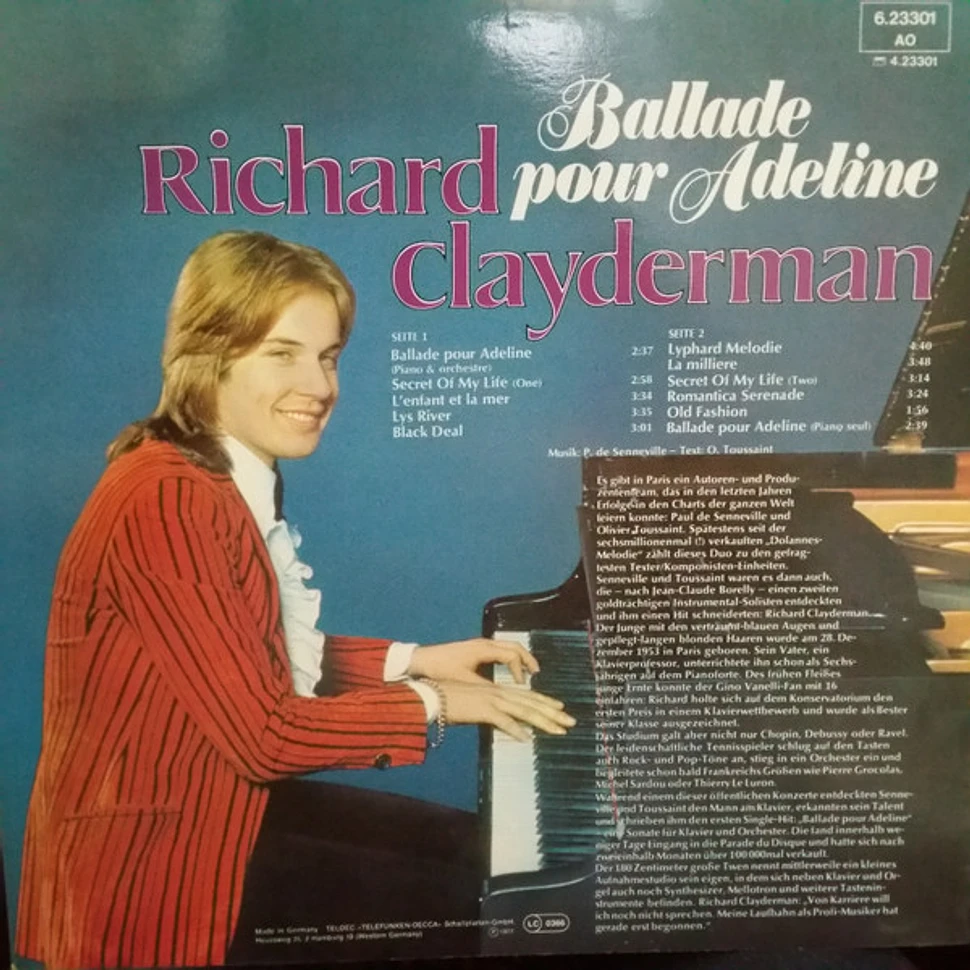Richard Clayderman - Ballade Pour Adeline - Vinyl LP - 1977 - DE - Original | HHV