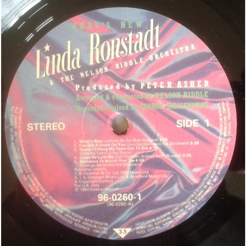Linda Ronstadt & Nelson Riddle And His Orchestra - What's New - Vinyl ...
