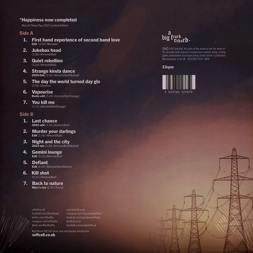 Soft Cell - Happiness Now Completed Record Store Day 2025 Vinyl Edition ...