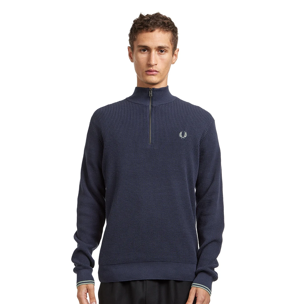 Fred Perry - Waffle Stitch Half Zip Jumper (Dark Airforce) | HHV