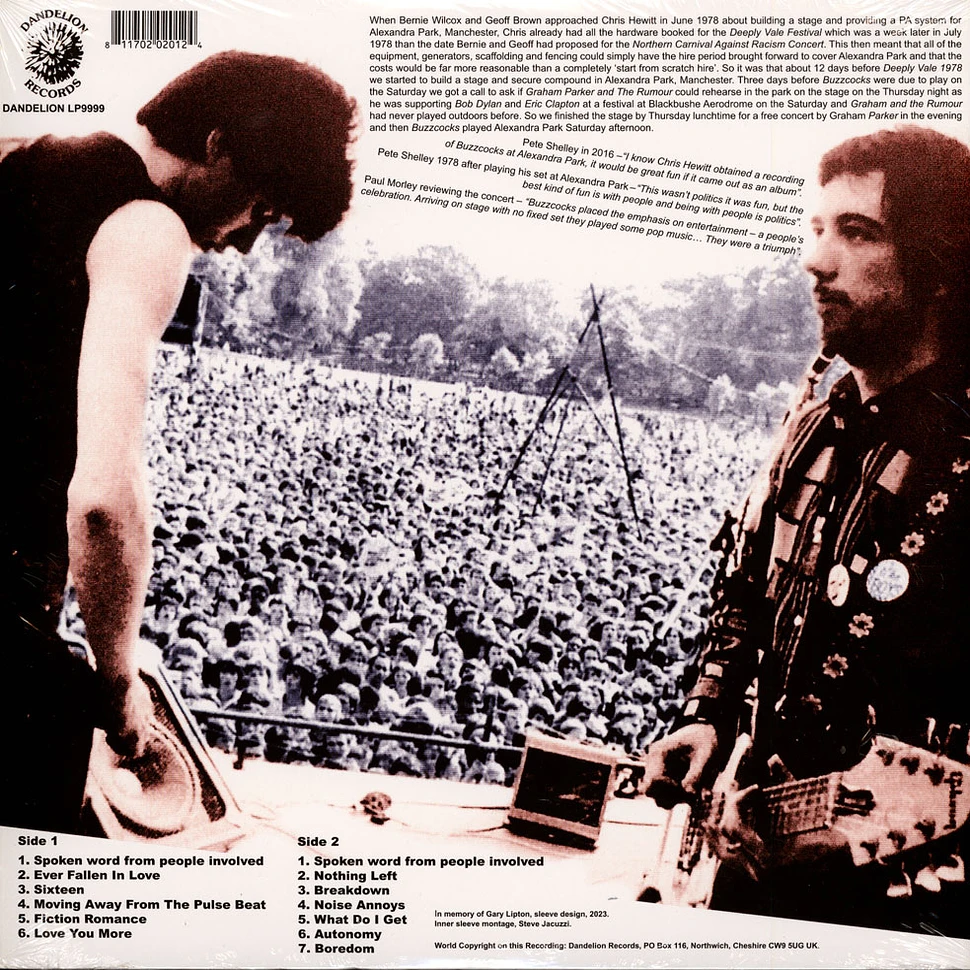 Buzzcocks - Live Alexandra Park Manchester 1978 - Vinyl LP - 2023 ...