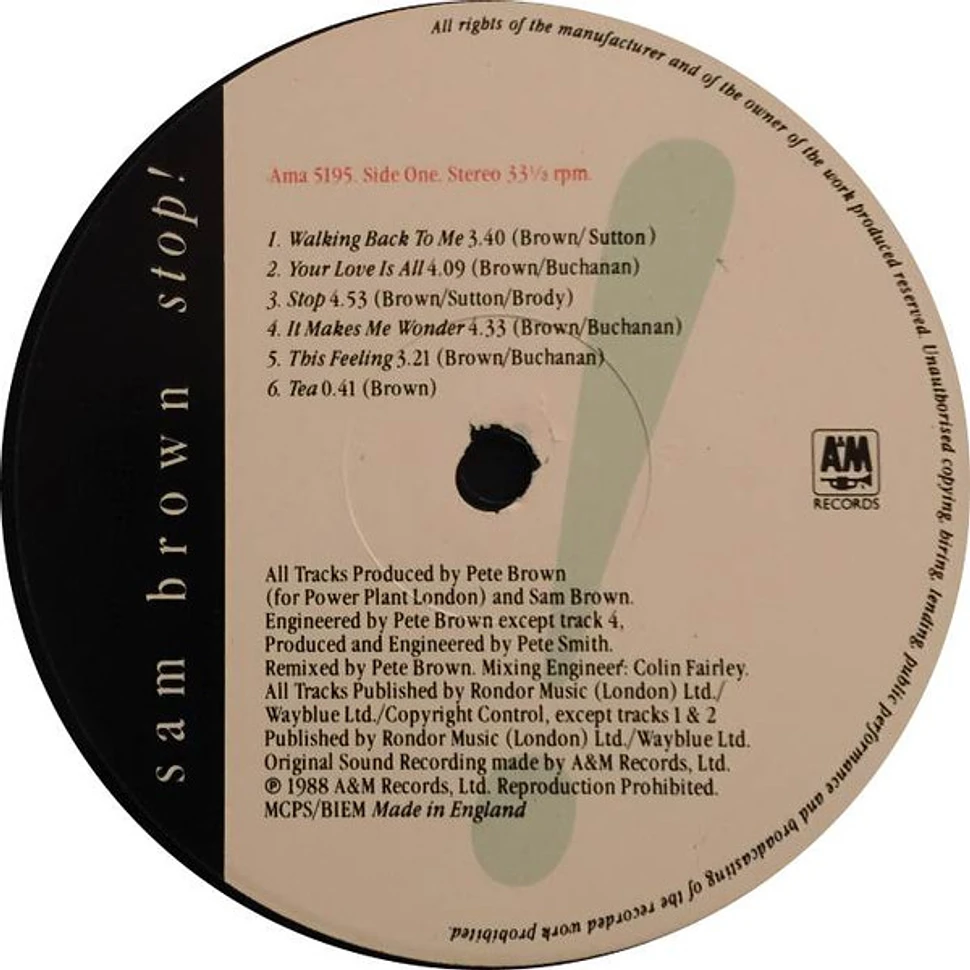Sam Brown - Stop! - Vinyl LP - 1988 - UK - Original | HHV