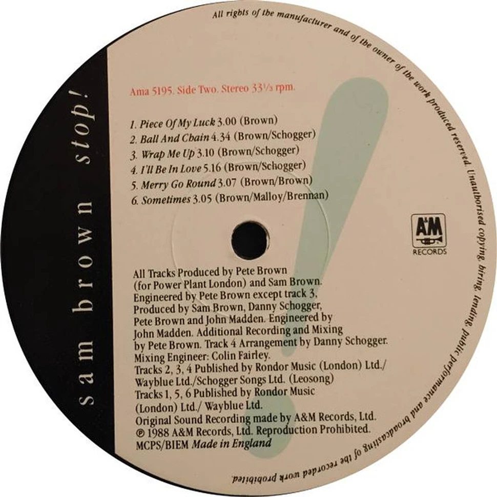 Sam Brown - Stop! - Vinyl LP - 1988 - UK - Original | HHV