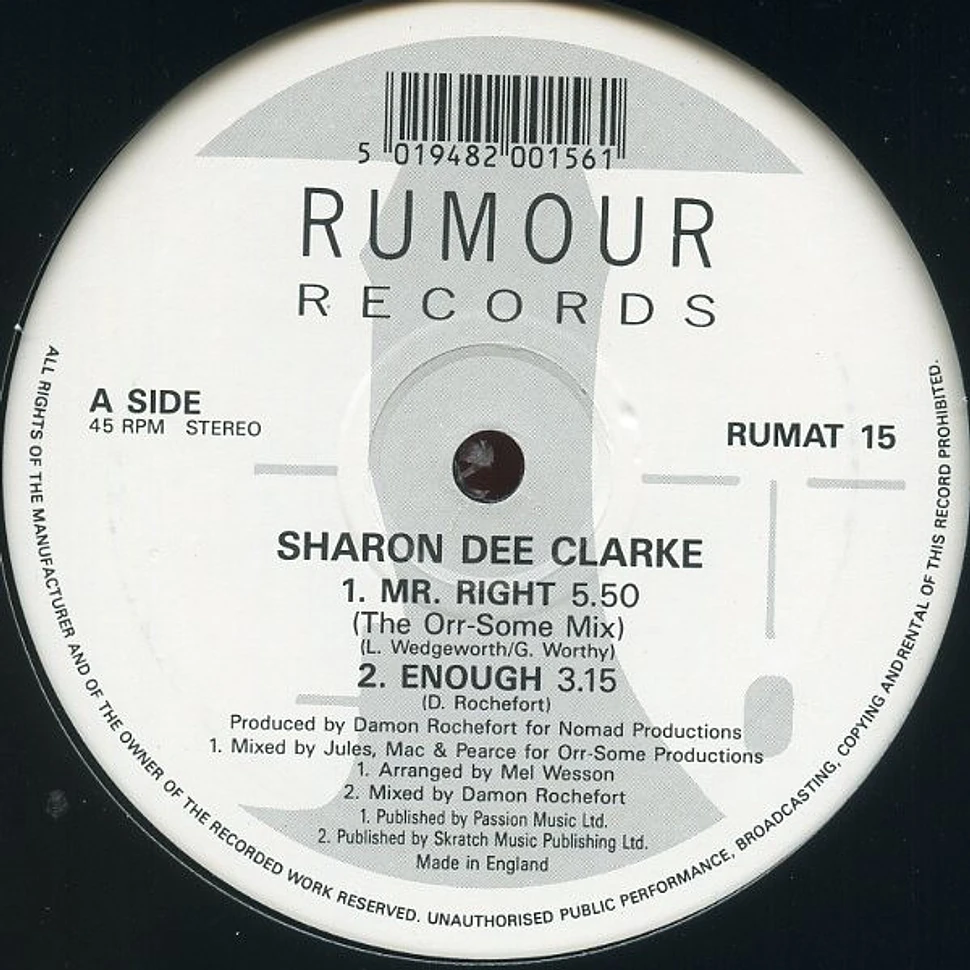 Sharon Dee Clarke - Mr. Right - Vinyl 12" - 1990 - UK - Original | HHV