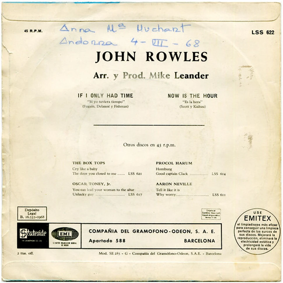 John Rowles - If I Only Had Time / Now Is The Hour - Vinyl 7" - 1968 ...