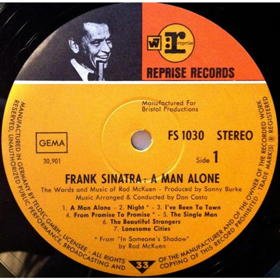 Frank Sinatra - A Man Alone (& Other Songs Of Rod McKuen) - Vinyl LP ...