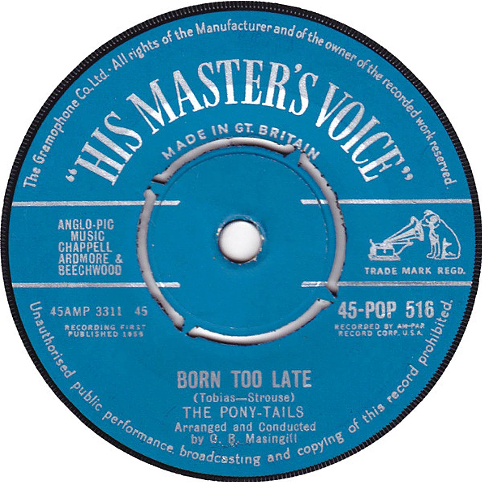 The Pony-Tails - Born Too Late - Vinyl 7" - 1958 - UK - Original | HHV