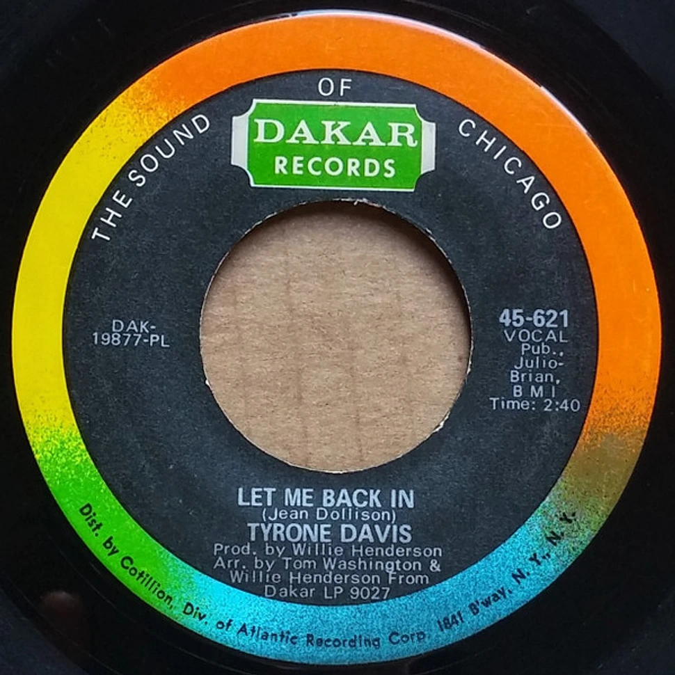 Tyrone Davis - Let Me Back In / Love Bones - Vinyl 7" - 1970 - US ...