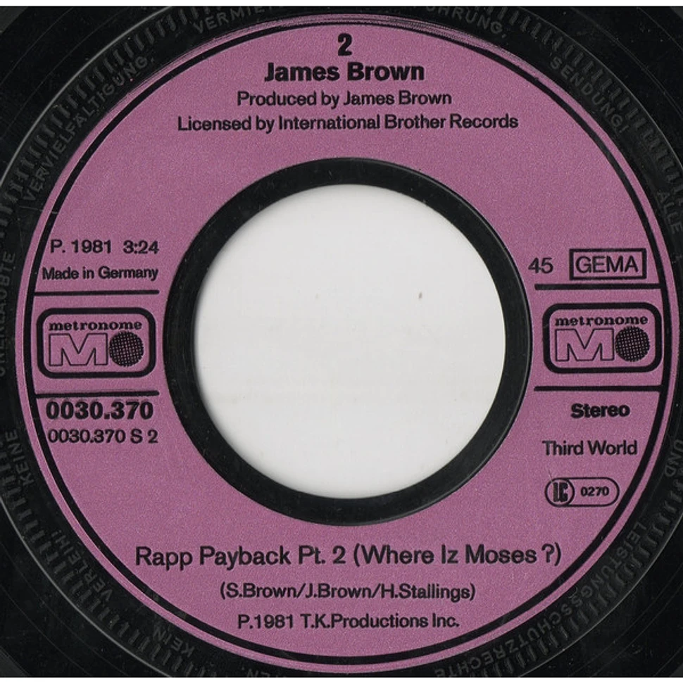 James Brown - Rapp Payback (Where Iz Moses?) - Vinyl 7" - 1981 - DE ...
