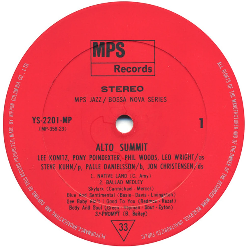 Lee Konitz / Pony Poindexter / Phil Woods / Leo Wright - Alto Summit - Vinyl LP - 1969 - JP ...