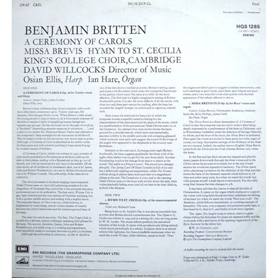Benjamin Britten - The King's College Choir Of Cambridge, David ...