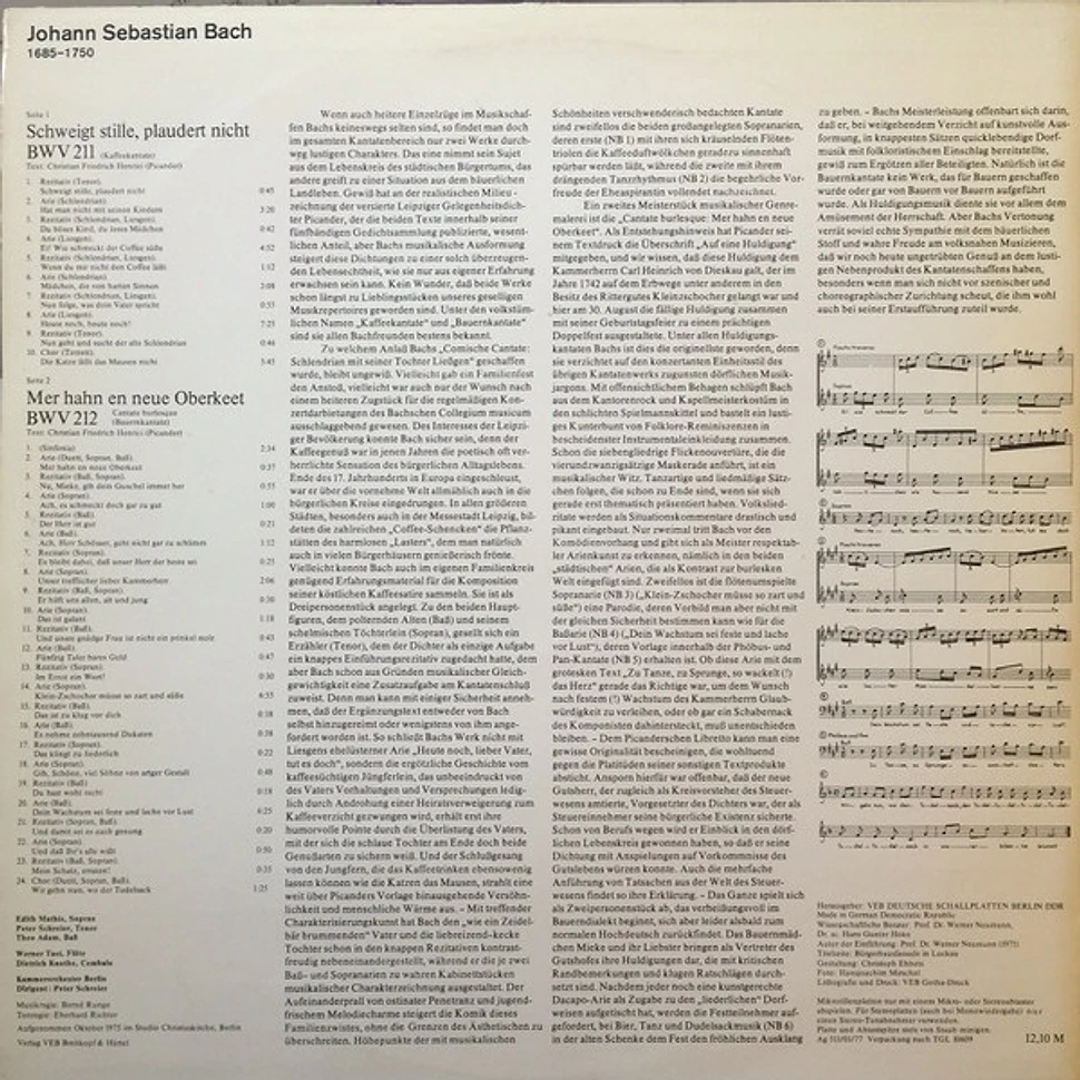 Johann Sebastian Bach, Edith Mathis, Peter Schreier, Theo Adam ...