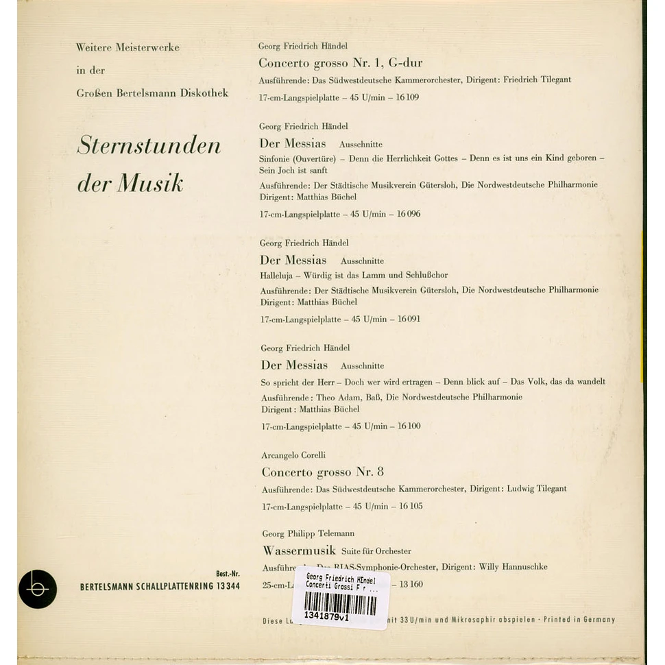 Georg Friedrich Händel - Concerti Grossi Für Streichorchester Op. 6 ...