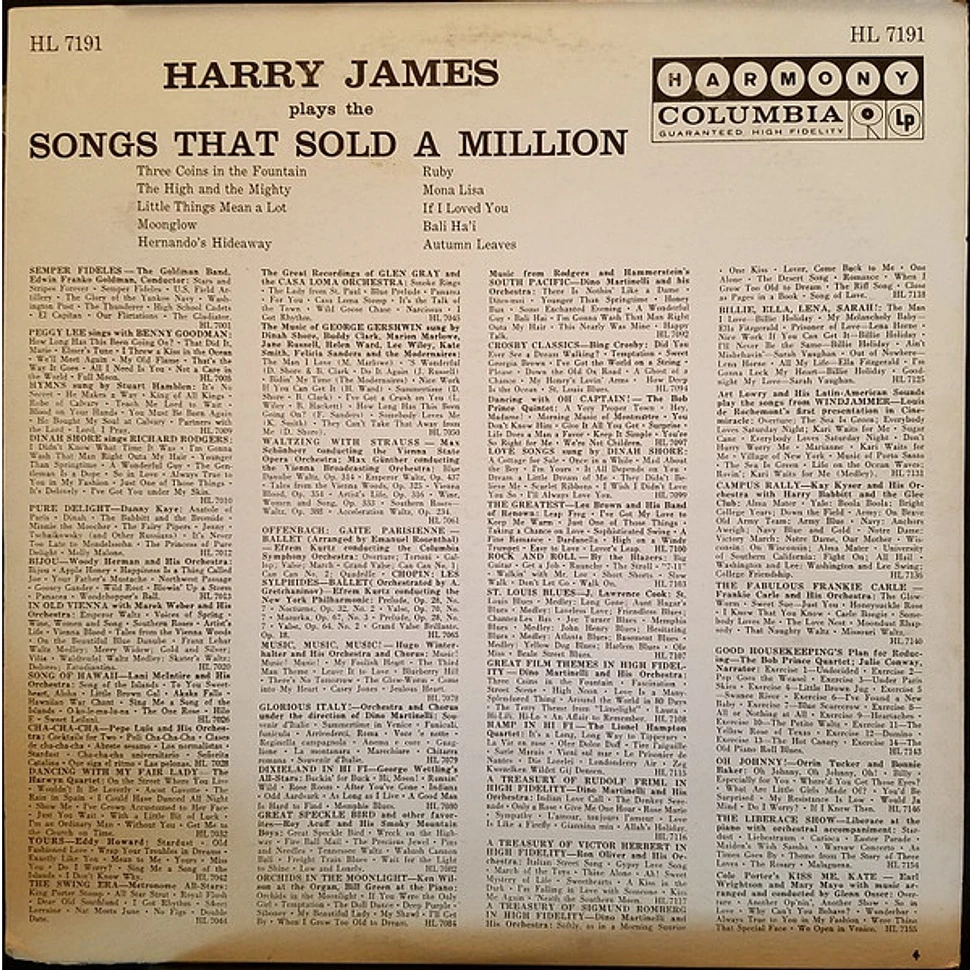 Harry James - Harry James Plays Songs That Sold A Million - Vinyl LP ...