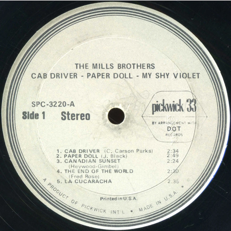 The Mills Brothers - Cab Driver, Paper Doll, My Shy Violet - Vinyl LP ...