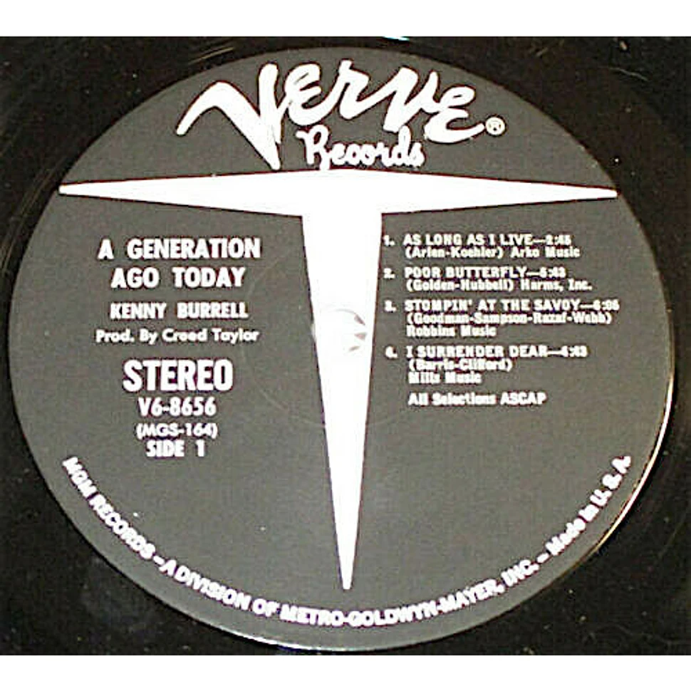 Kenny Burrell - A Generation Ago Today - Vinyl LP - 1967 - US ...