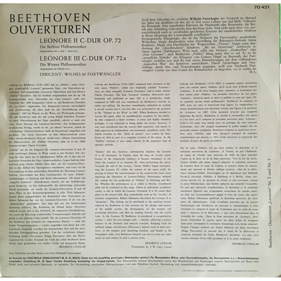 Ludwig van Beethoven, Wilhelm Furtwängler - Zweite Und Dritte Ouvertüre ...