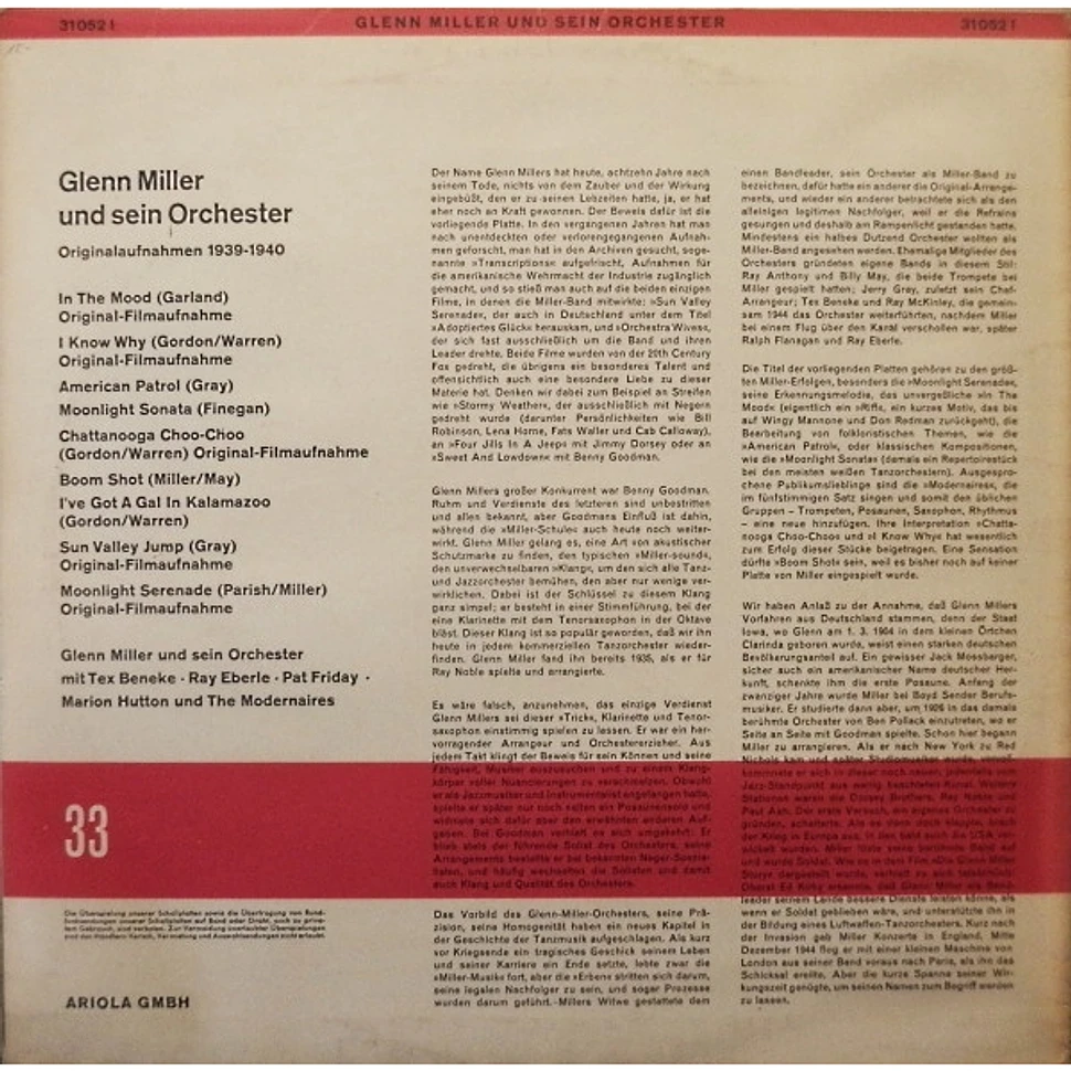 Glenn Miller And His Orchestra Mit Tex Beneke · Ray Eberle · Pat Friday ...